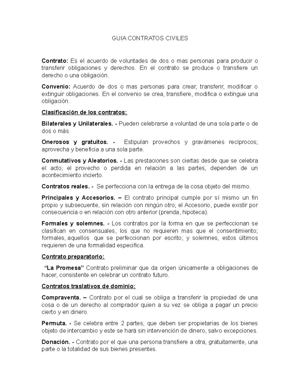 GUIA Contratos Civiles - GUIA CONTRATOS CIVILES Contrato: Es el acuerdo ...