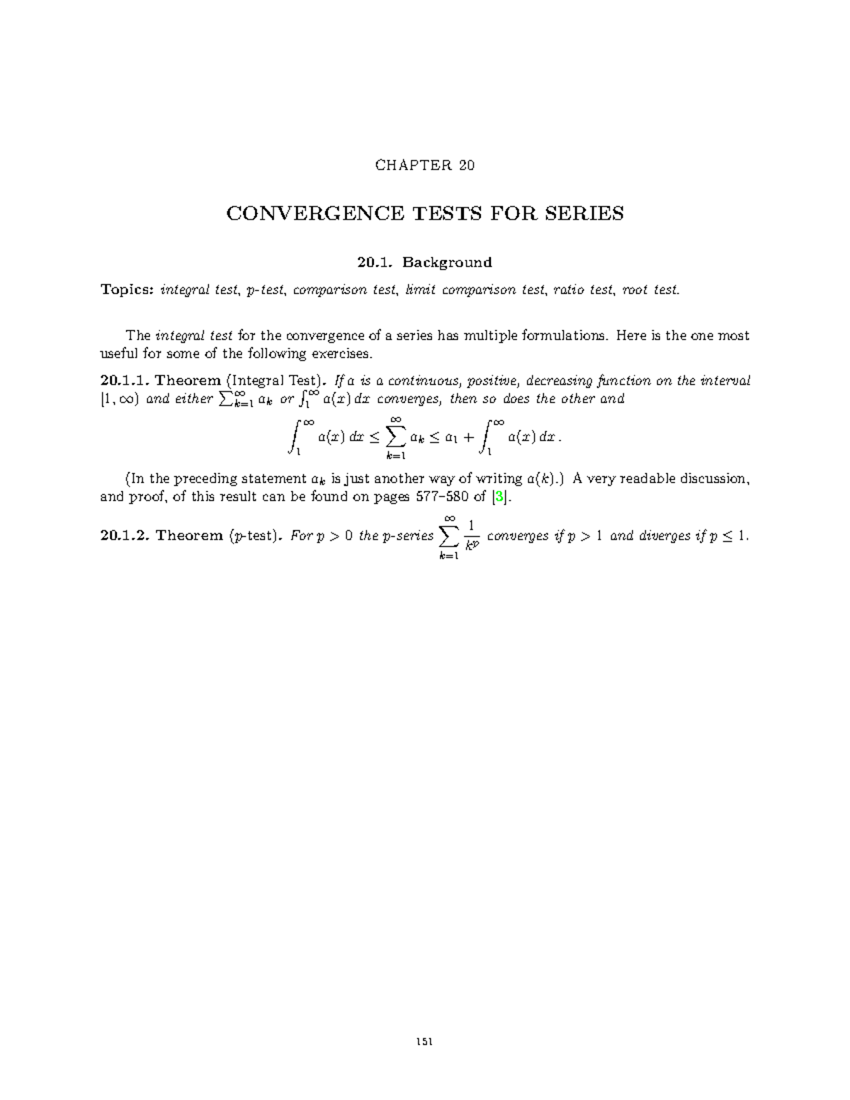 9 Exercises and Problems in Calculus - CHAPTER 20 CONVERGENCE TESTS FOR ...