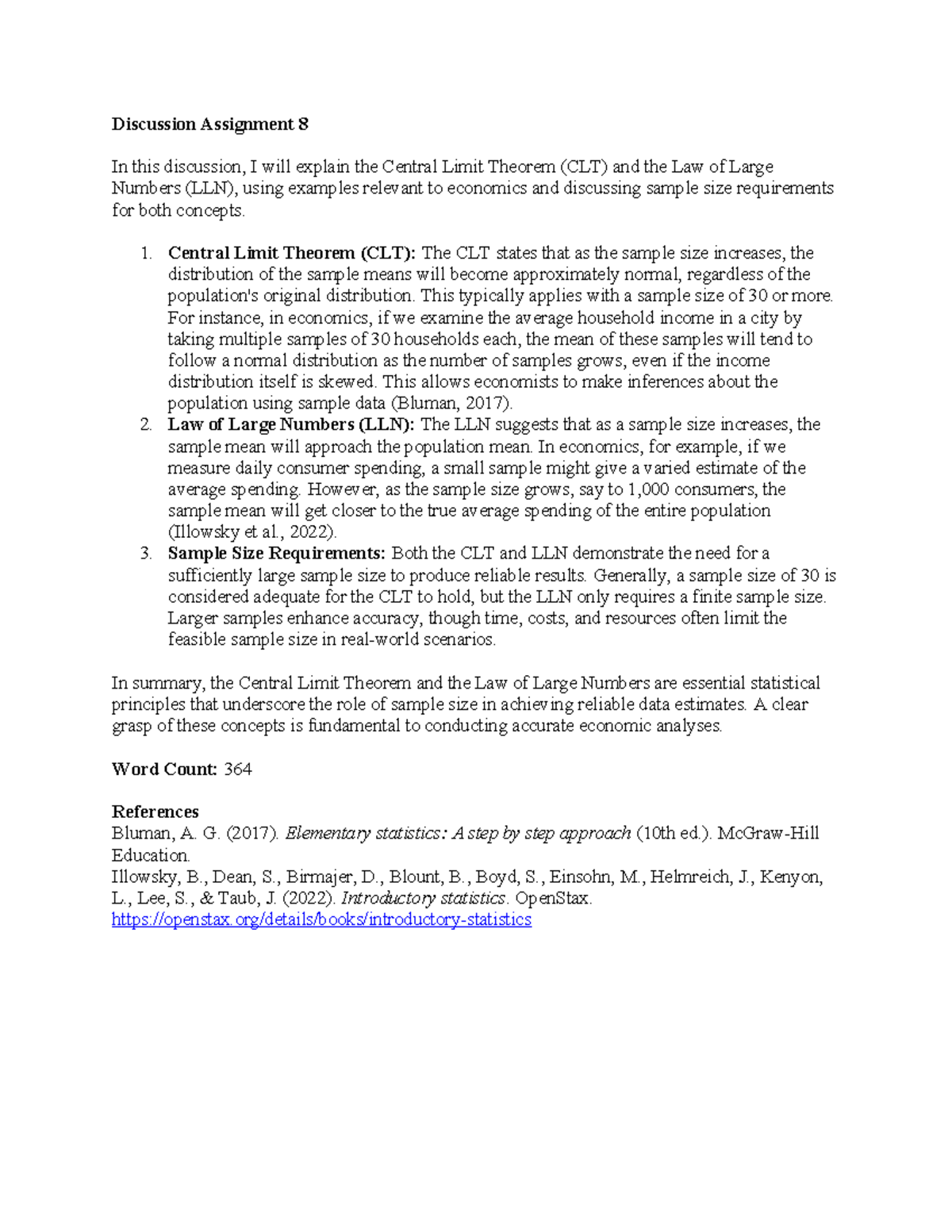 Discussion Assignment 8 - 1. Central Limit Theorem (CLT): The CLT ...