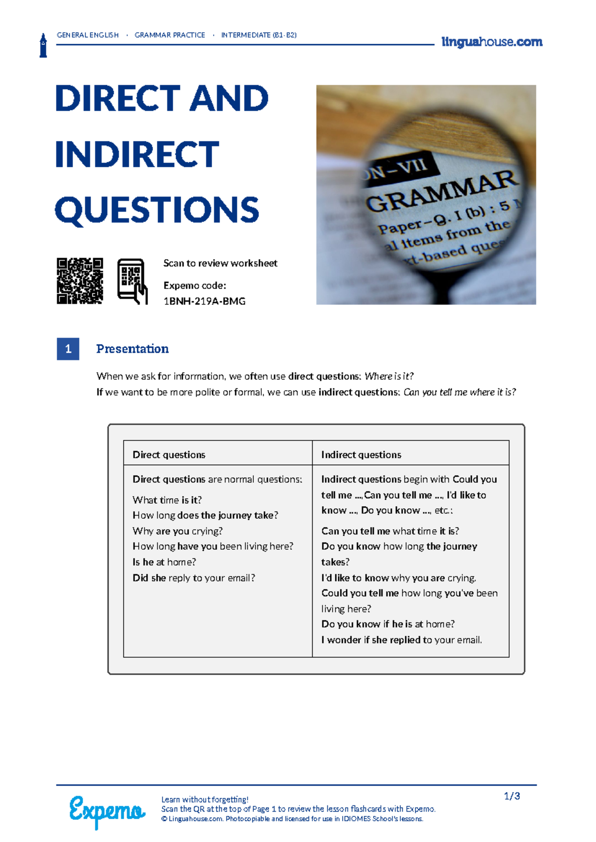 Direct and indirect questions british english student - GENERAL ENGLISH ...