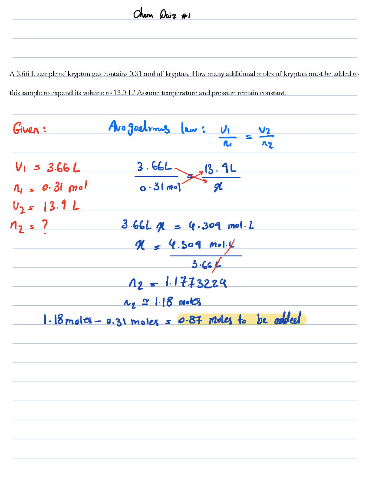 Chemistry ideal gases simple practice problems - A 3 L sample of ...