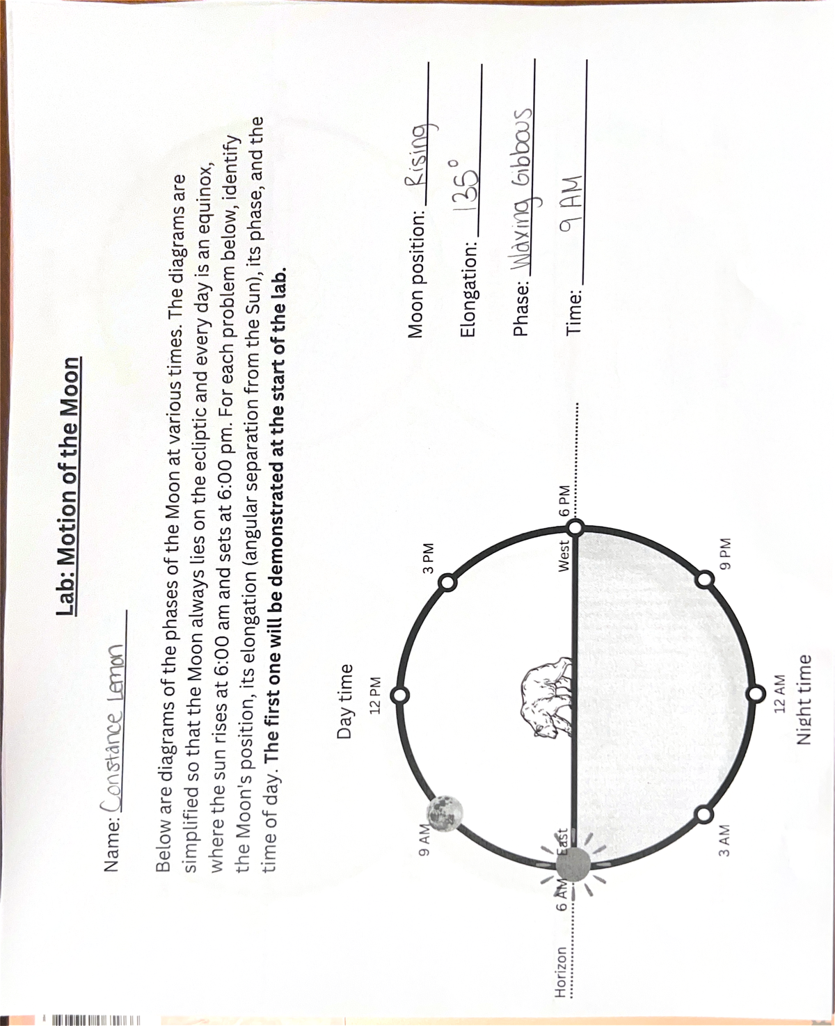 Lab Motion of the Moon - Astronomy - Lab: Motion of the Moon Name ...