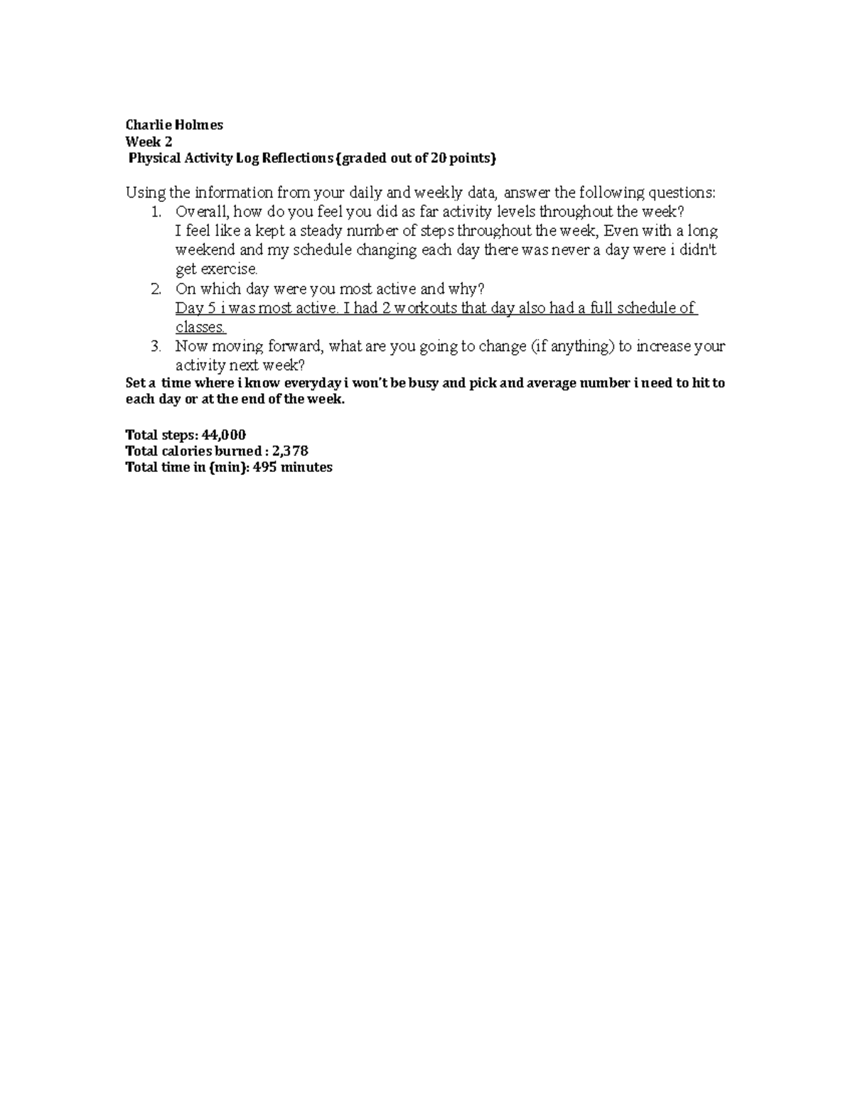 UTF-8''WEEK TWO Reflections of 3-WEEK Activity Logging Assignment ...