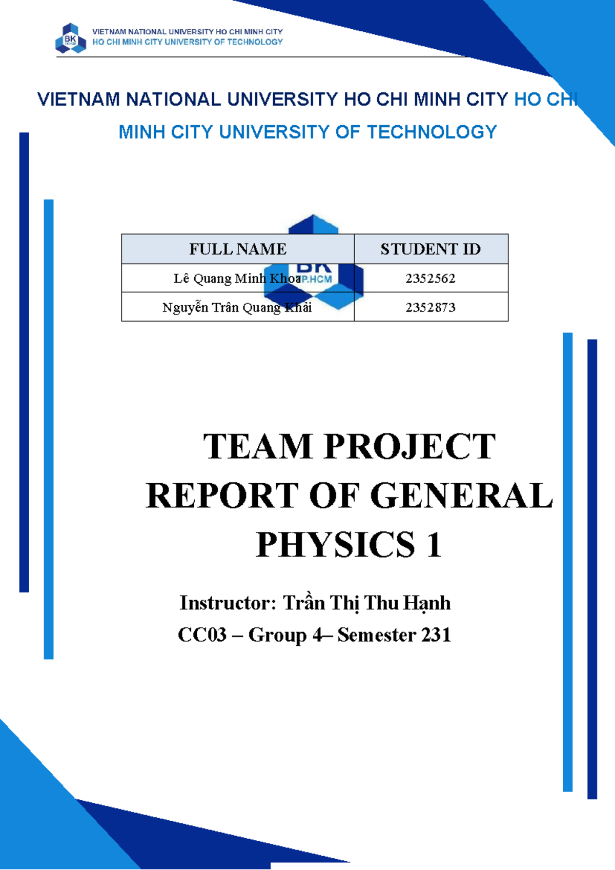 Physical-report - General Physics - VIETNAM NATIONAL UNIVERSITY HO CHI MINH CITY HO CHI MINH ...