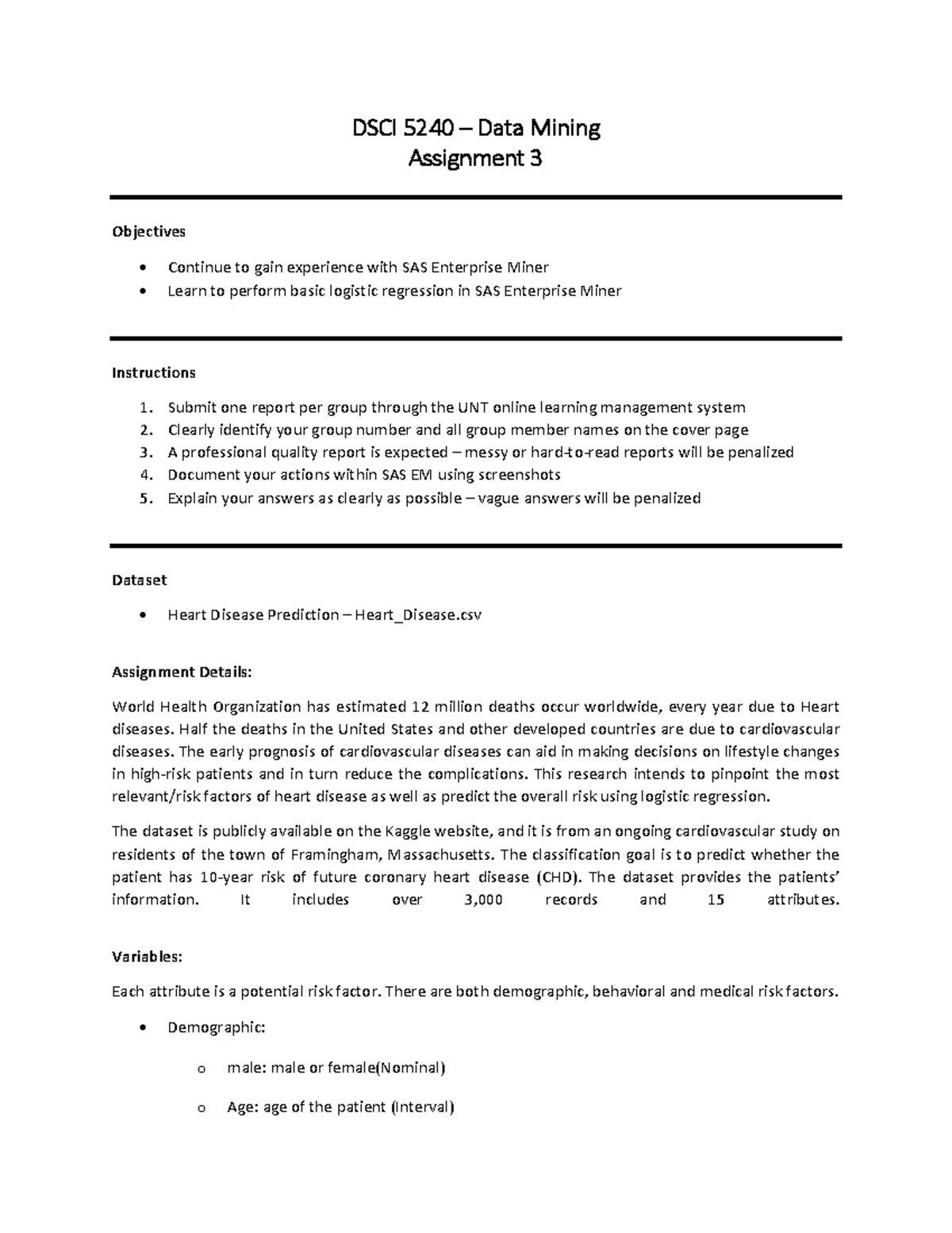 Assignment 3 - bhu jhjui - DSCI 5240 – Data Mining Assignment 3 Objectives - Continue to gain ...