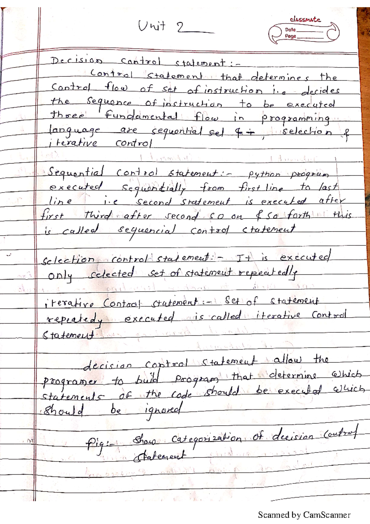 Pps unit classes - classmate Unit 2 Date Page Decision control Control statement that determines ...