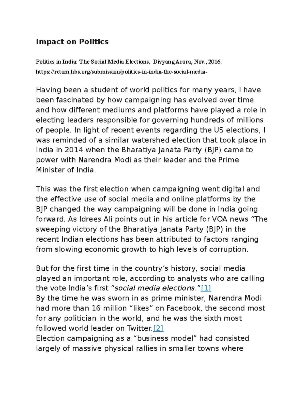 Impact on Politics - Impact on Politics Politics in India: The Social ...