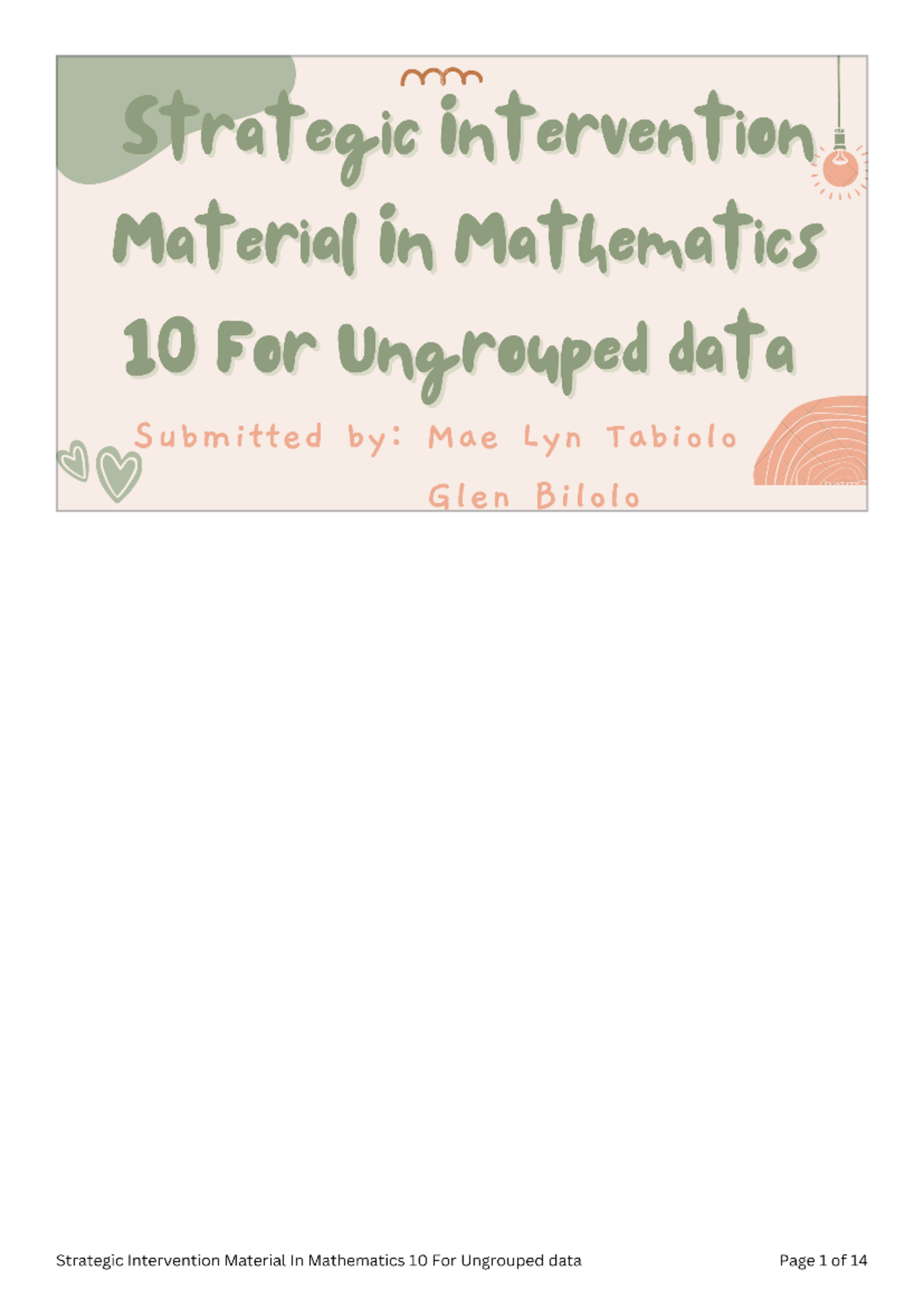 Strategic Intervention Material In Mathematics 10 For Ungrouped data ...