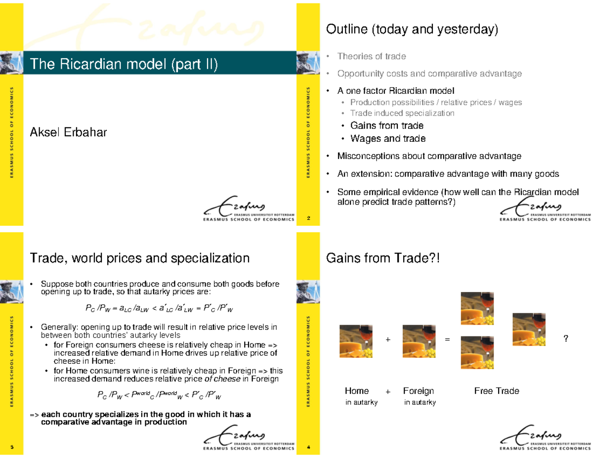 Lecture 3 - The Ricardian model (Part II) - The Ricardian model (part ...