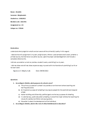 AFL Assessment 6 Portfolio - COVER PAGE Assignment heading and number ...