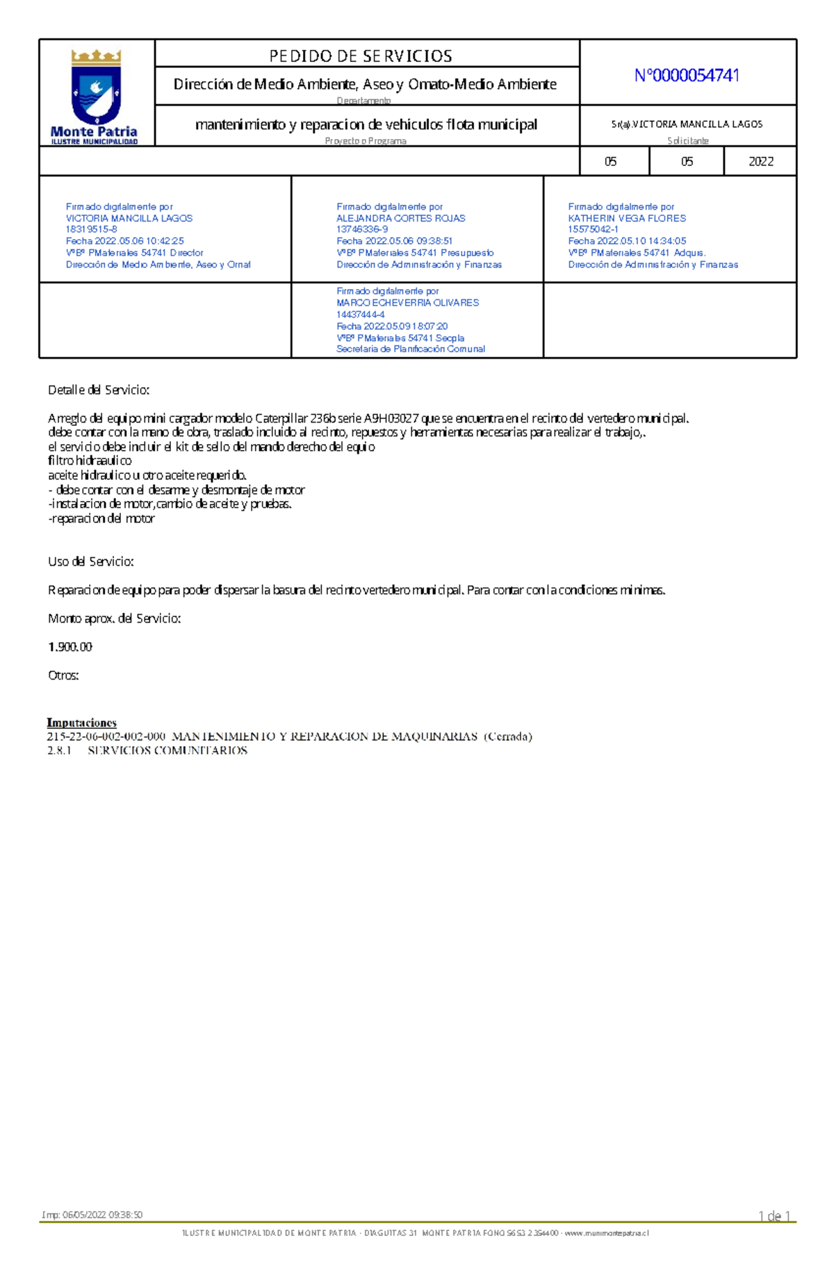 Pedido 54741 - hdfhd - PEDIDO DE SERVICIOS Departamento Proyecto o ...