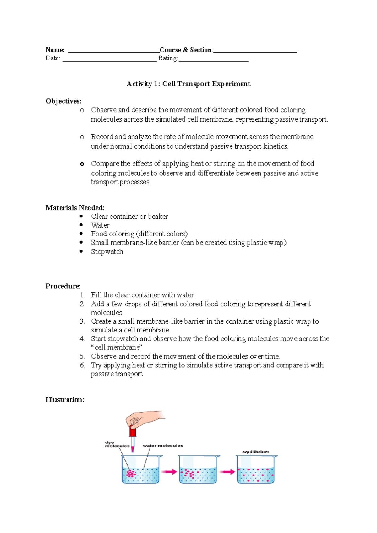 Activity in Cell Transport - Name: Course & Section: Date ...