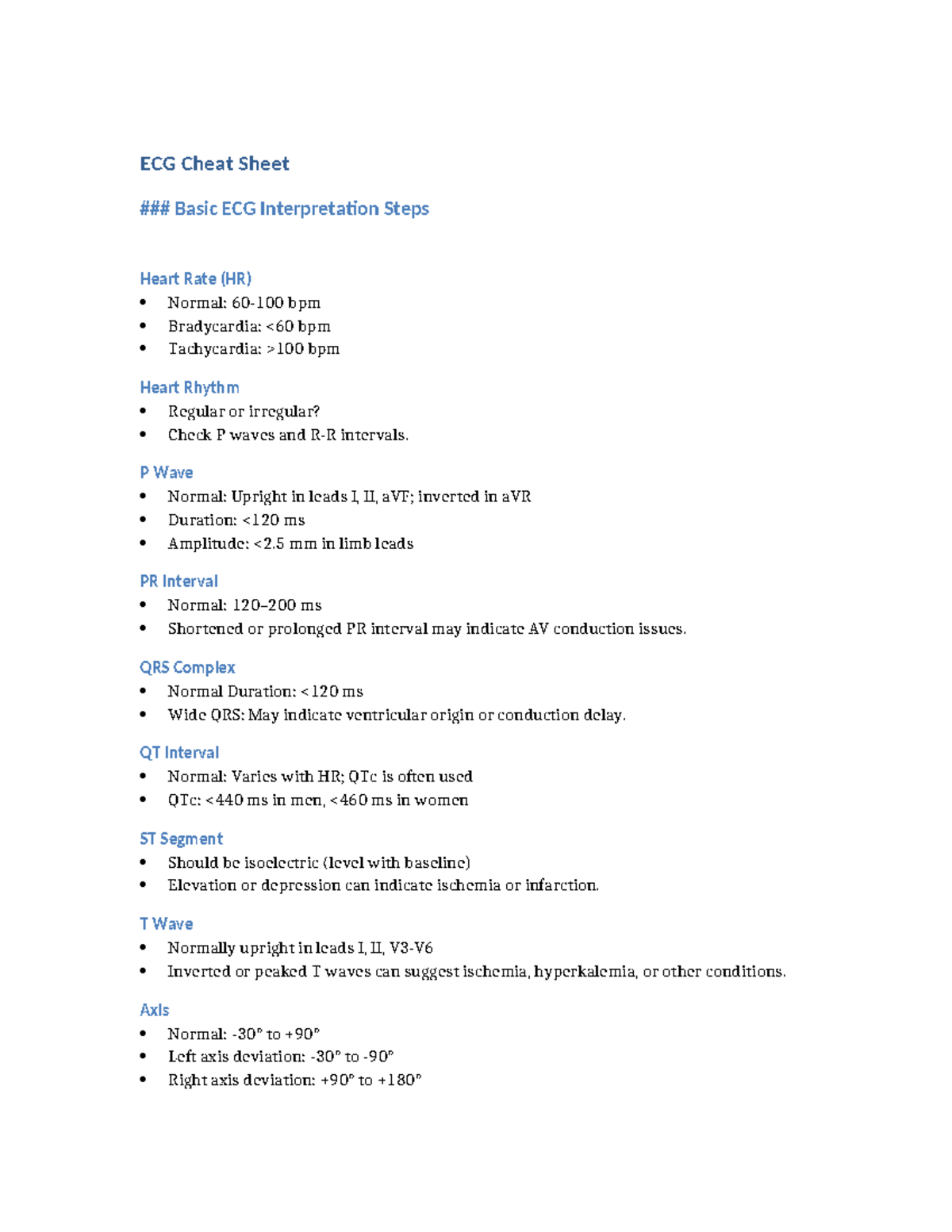 ECG Cheat Sheet - Ecg - ECG Cheat Sheet ### Basic ECG Interpretation ...