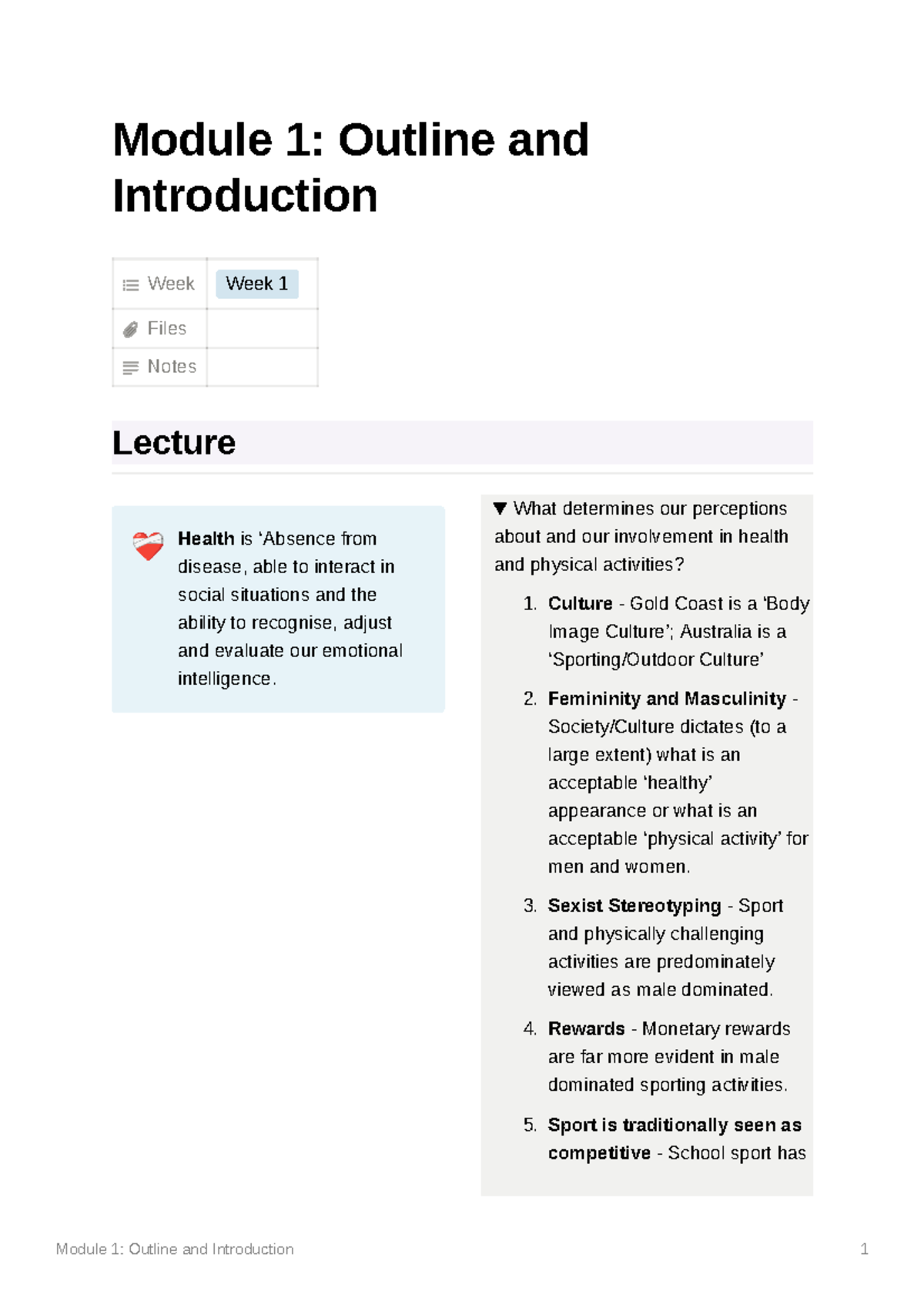 HPE W1 Notes - Module 1: Outline and Introduction Week Week 1 Files ...