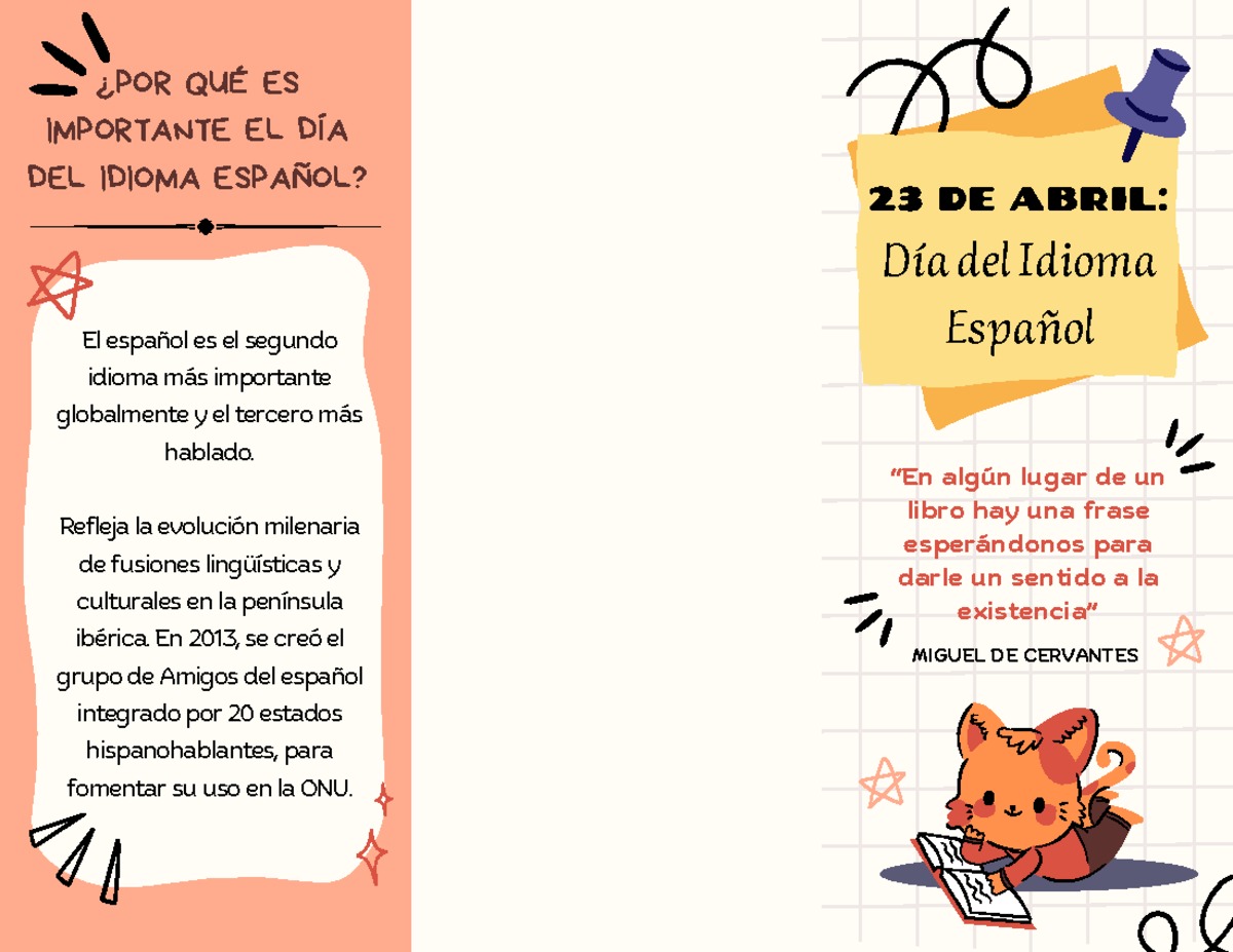 Día del idioma Español (Triptico) - “En algún lugar de un libro hay una ...