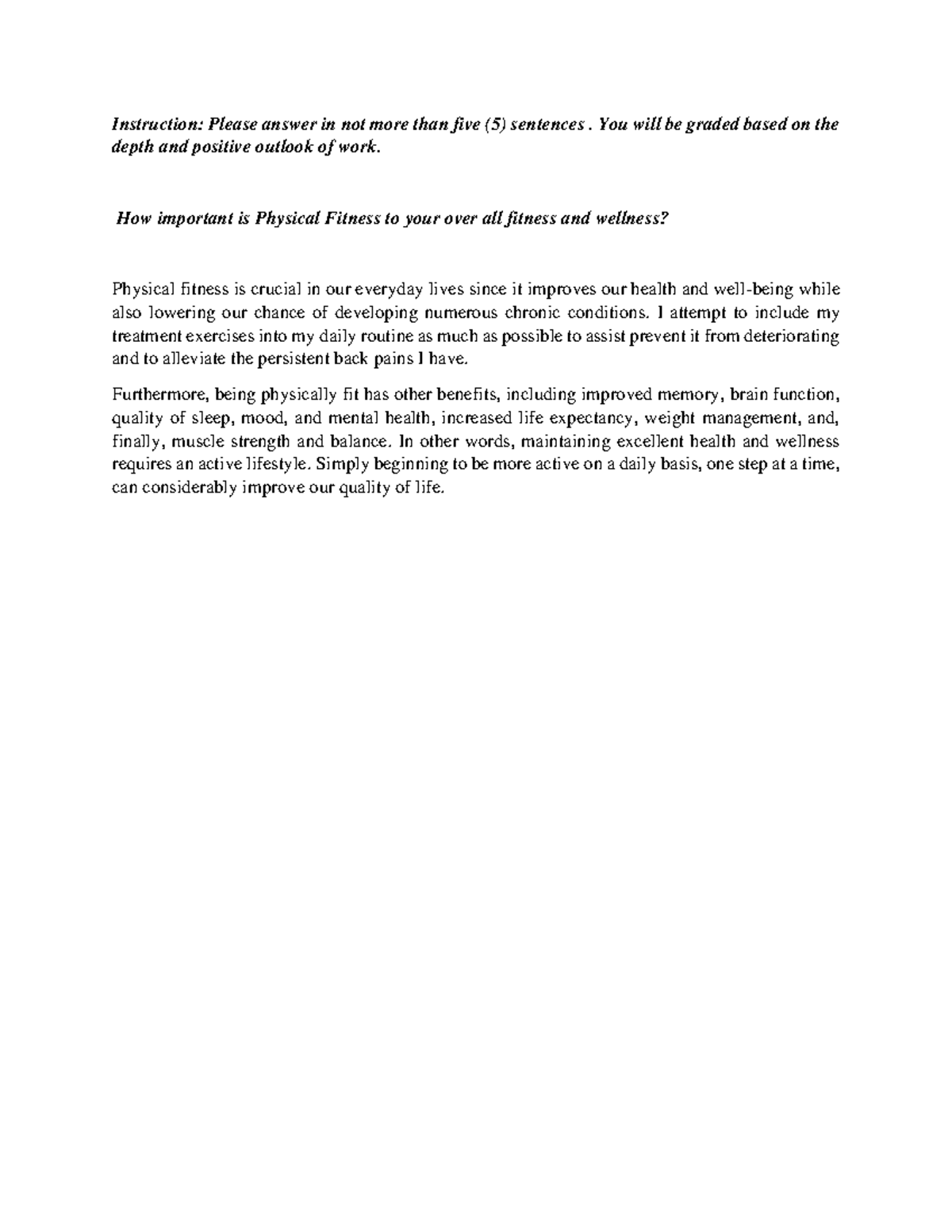 PATH FIT 4- Reflection 1 - Instruction: Please answer in not more than ...