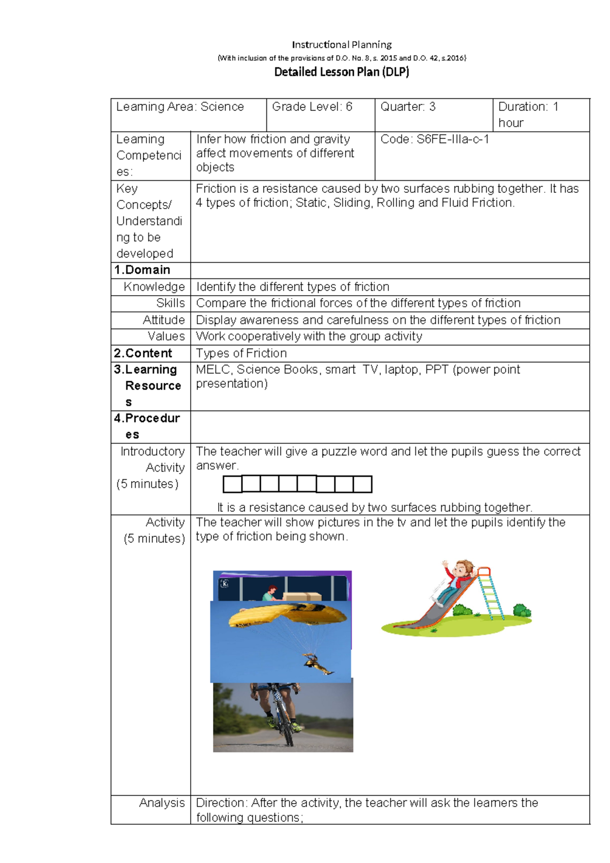 Types-OF- Friction-DLP - Instructional Planning (With inclusion of the ...
