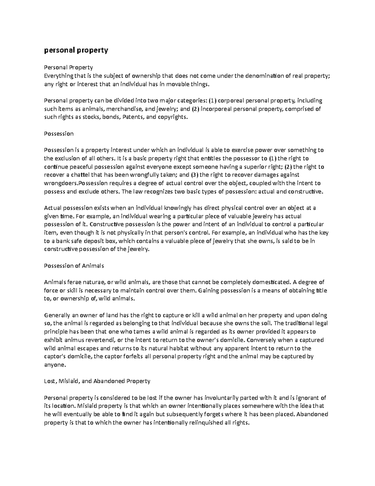 Notes on personalty - personal property Personal Property Everything ...