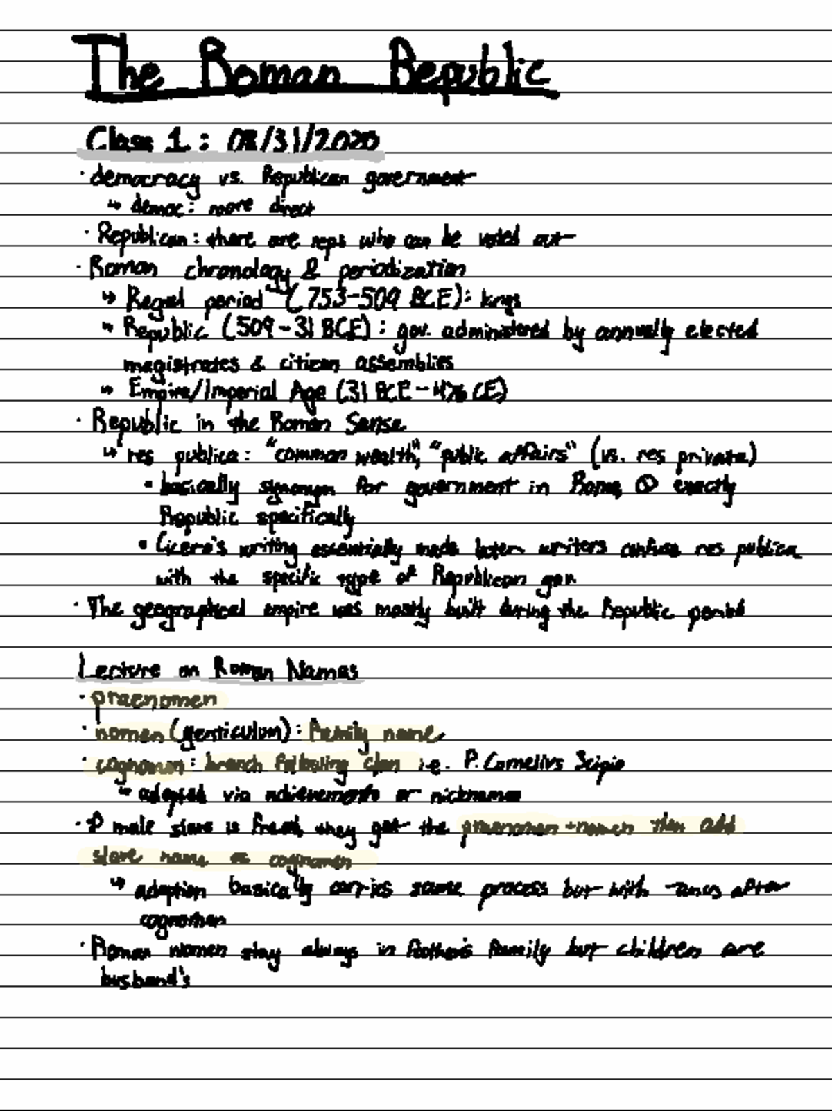 Roman Republic - Lecture notes all - AS.040.104. - Studocu