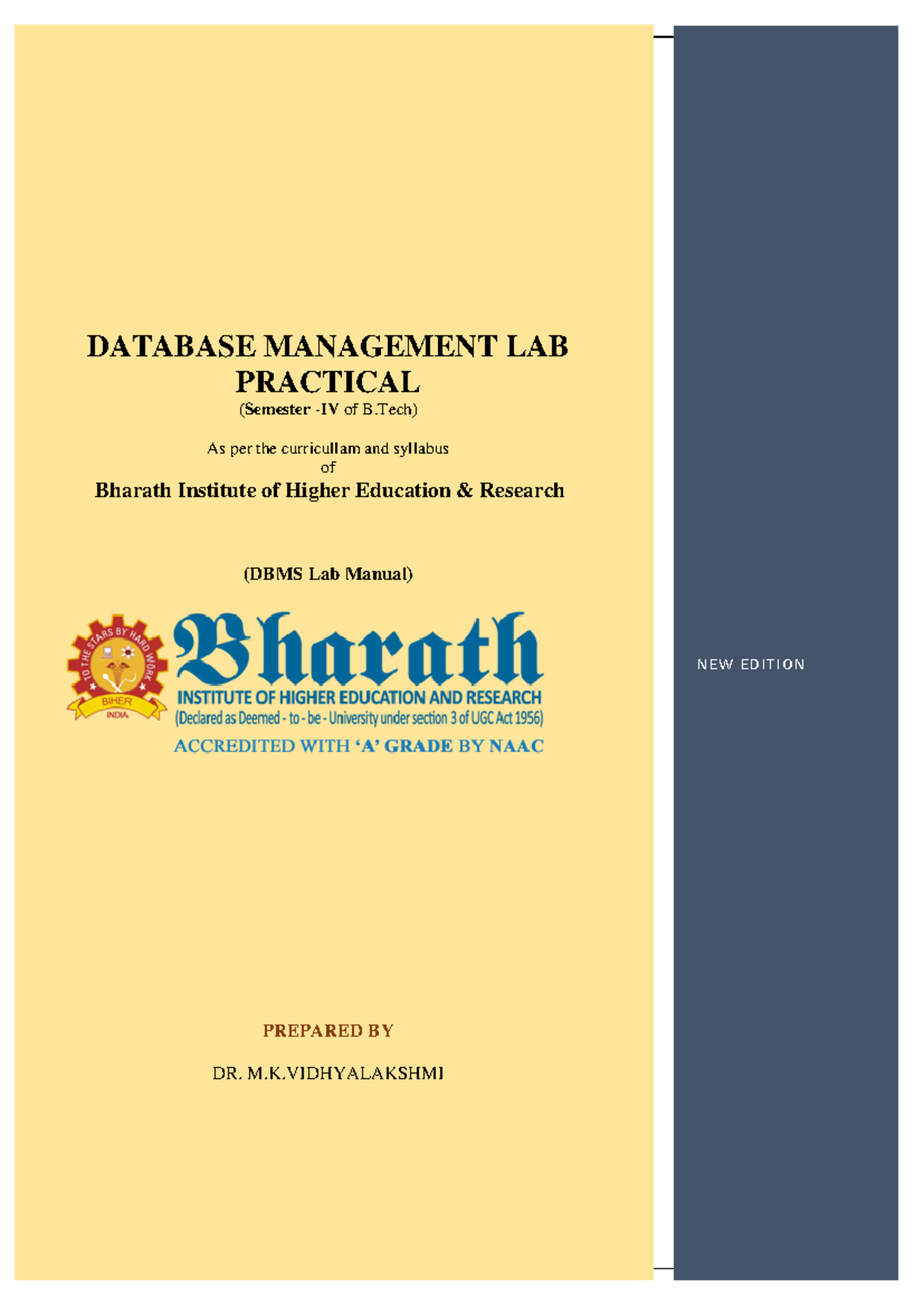 Sample LAB Manual DDL DML - NEW EDITION DATABASE MANAGEMENT LAB PRACTICAL (Semester - IV of B ...