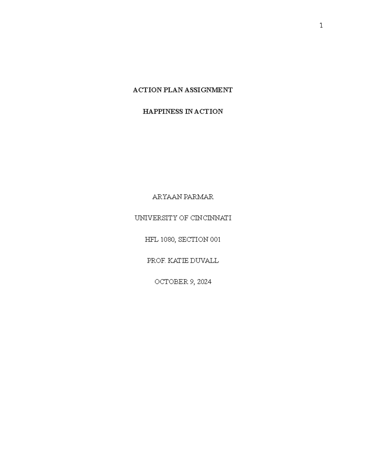 Action plan assignment - ACTION PLAN ASSIGNMENT HAPPINESS IN ACTION ...