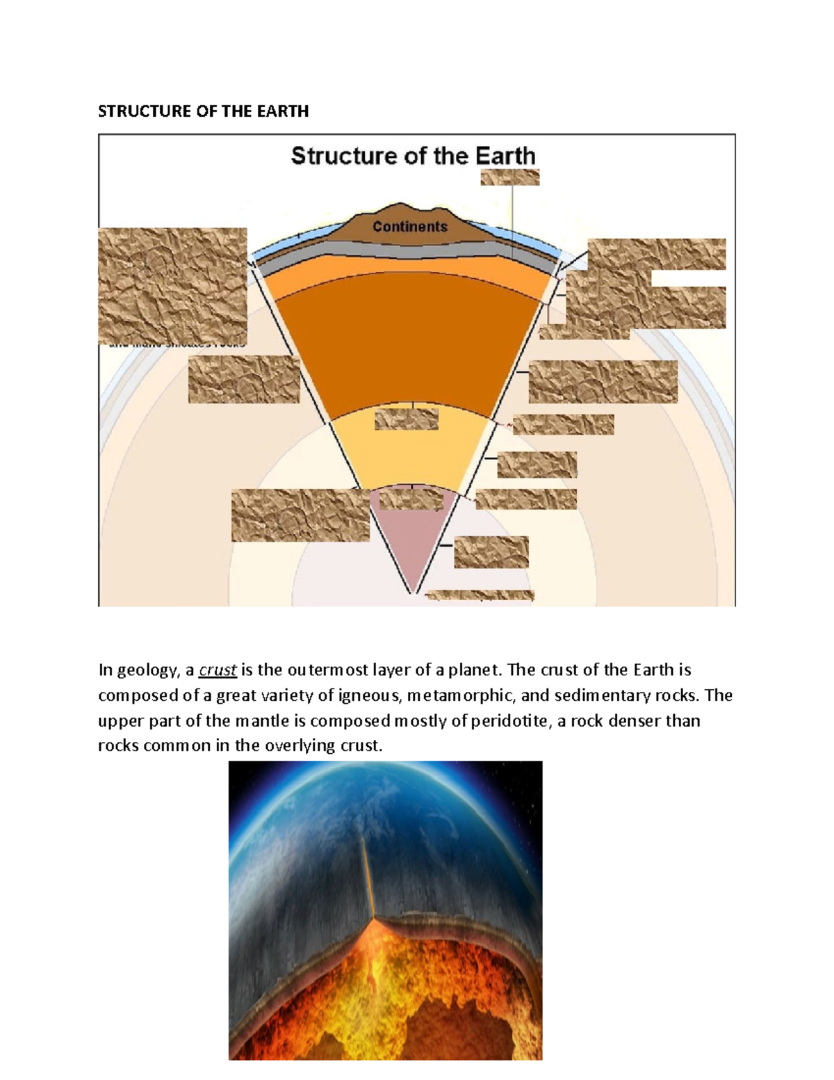 Layer and Structure of the Earth - STRUCTURE OF THE EARTH In geology, a ...