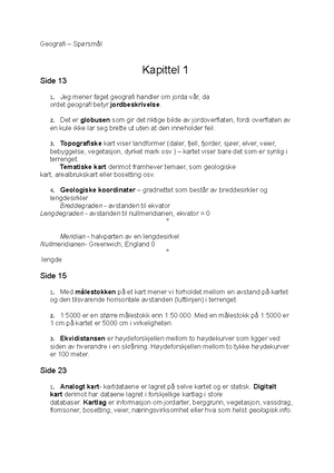 Geografi notater kappitel 1 og 2 - Geografi – Spørsmål Kapittel 1 Side 13 - Studocu