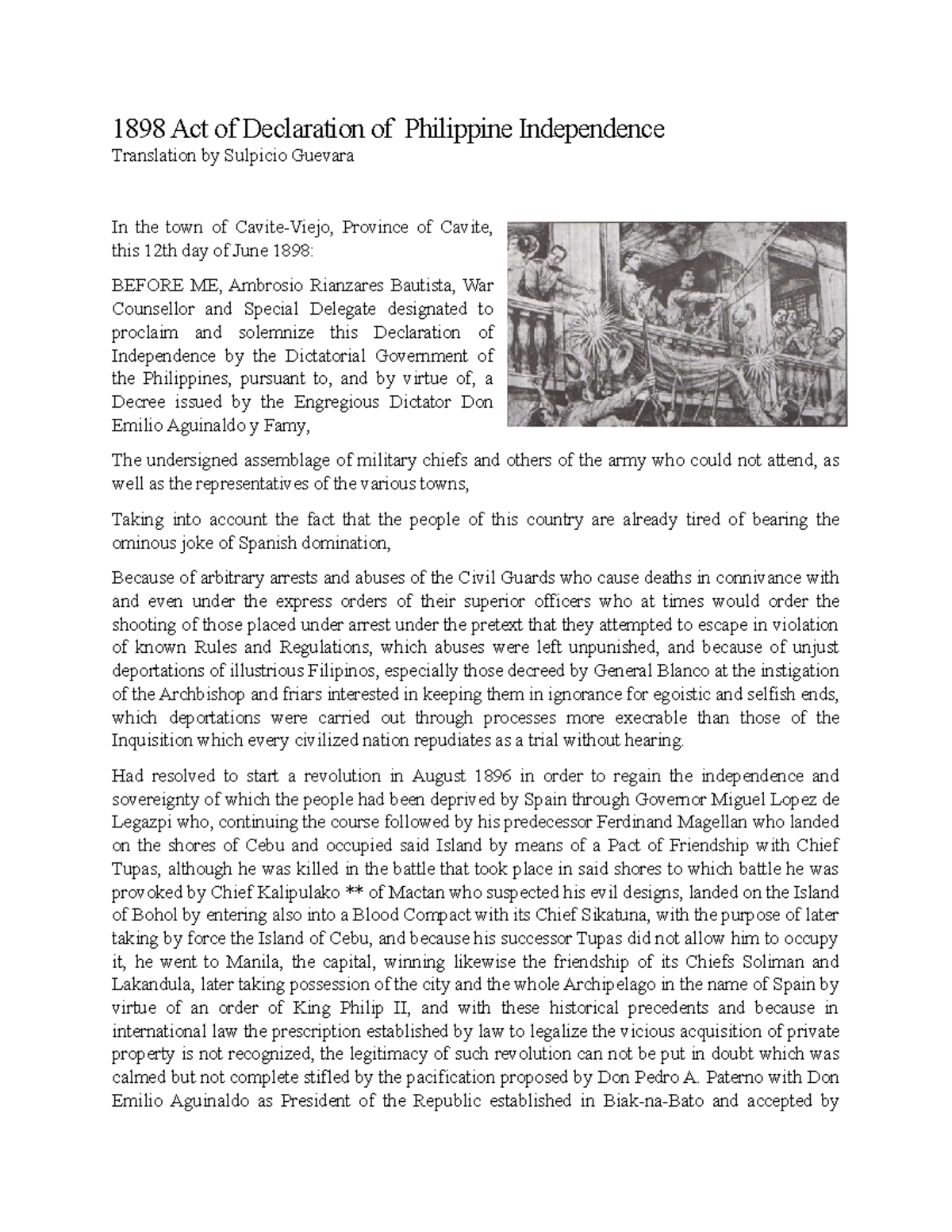 1898 ACt of Declaration of Philippine Independence - 1898 Act of ...