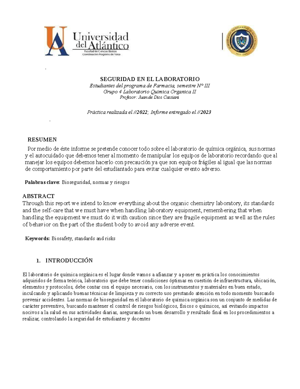Seguridad - ... - SEGURIDAD EN EL LABORATORIO Estudiantes del programa ...
