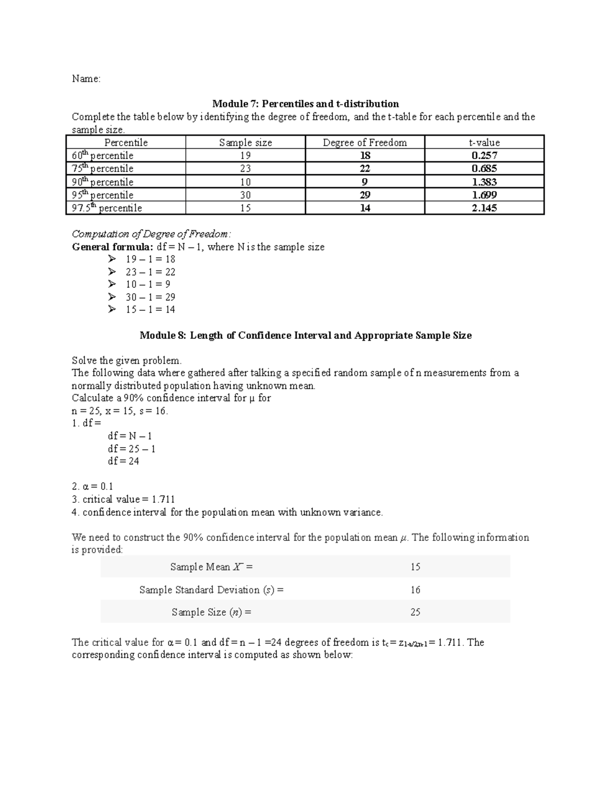 Practice materials - Statistics and probabbility - Name: Module 7 ...