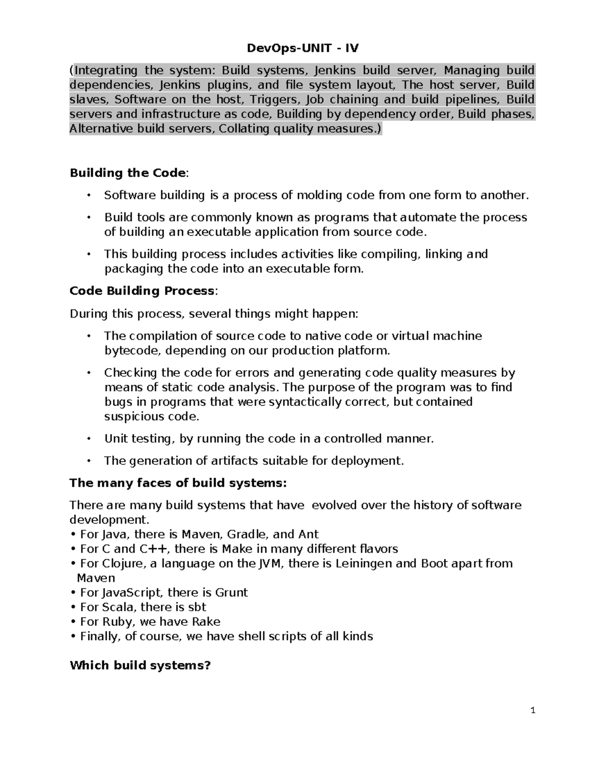 Dev Ops Unit Iv Dev Ops Unit Iv Devops Unit Iv Integrating The System Build Systems