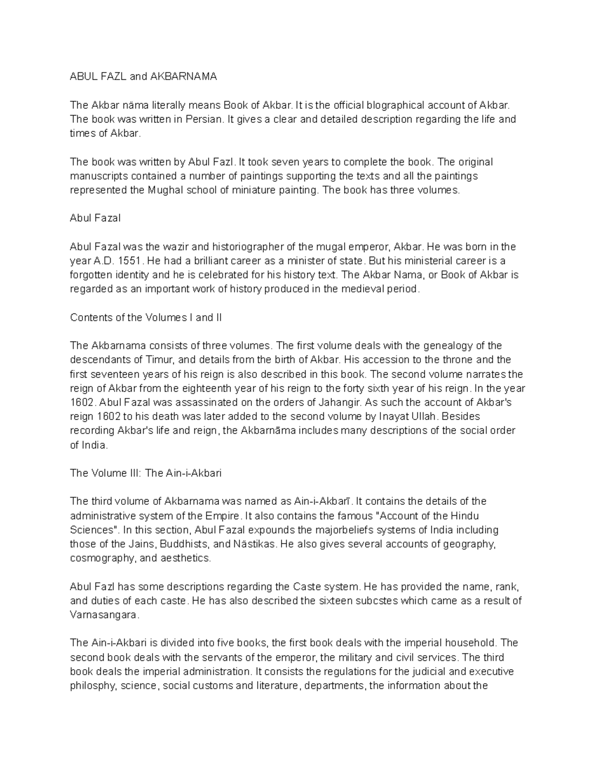 Abul fazl notes on first module - ABUL FAZL and AKBARNAMA The Akbar ...