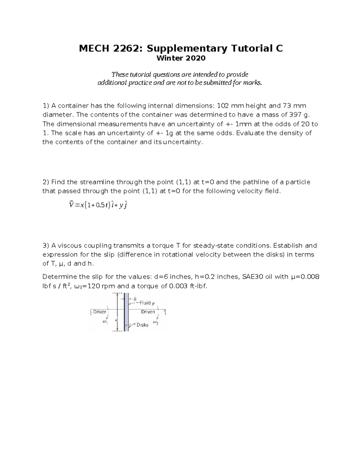 Fluids-Tutorial 8c-Supplementary-Questions - MECH 2262: Supplementary ...