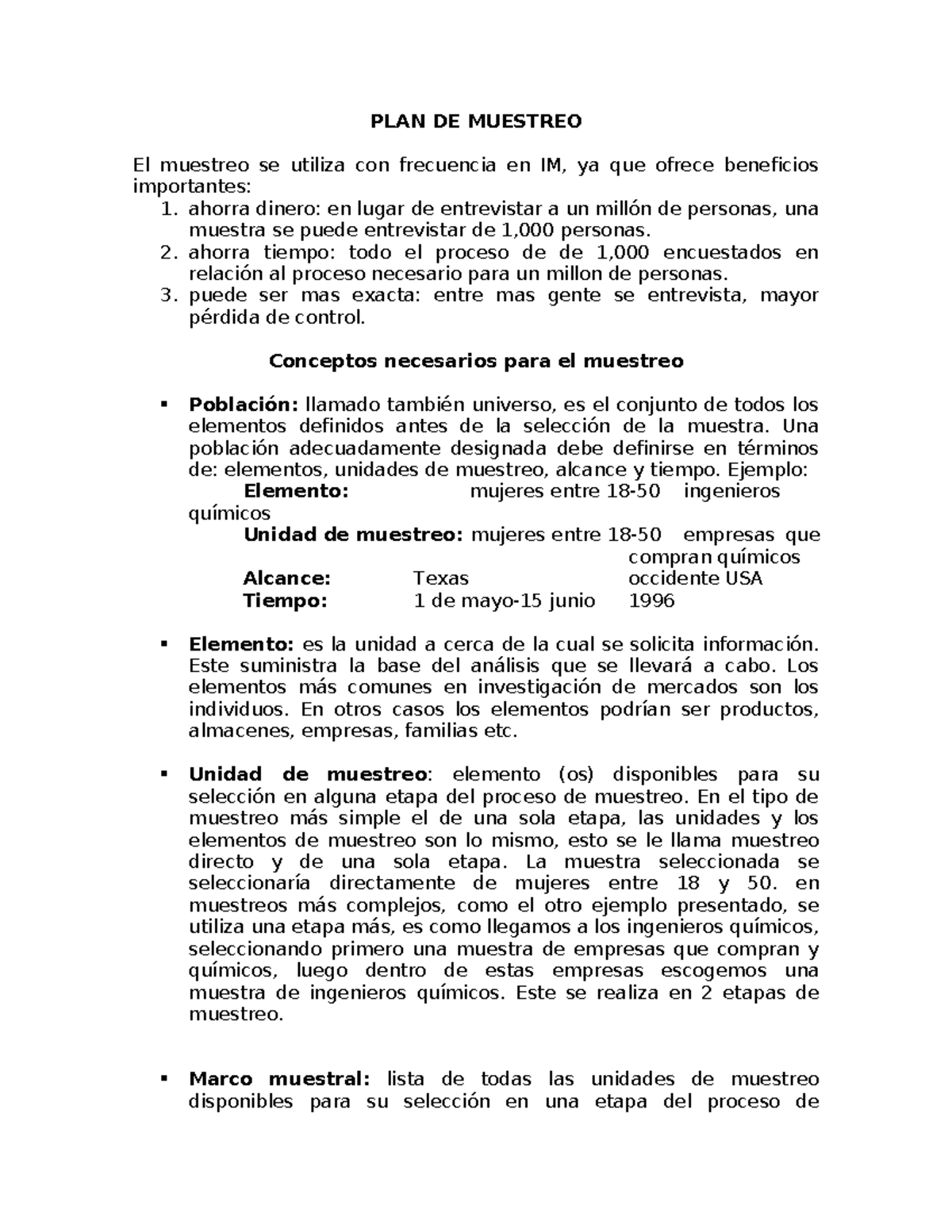 Plan-de-muestreo 1 - Excelente - PLAN DE MUESTREO El muestreo se ...
