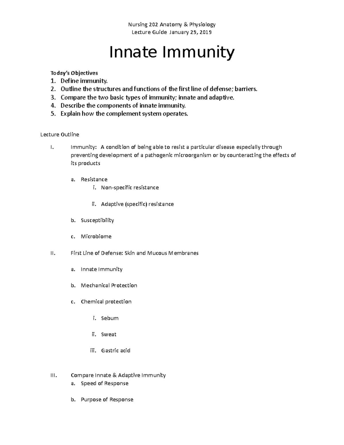 Innate Immunity - dsjxjcjcjccc - Nursing 202 Anatomy ...