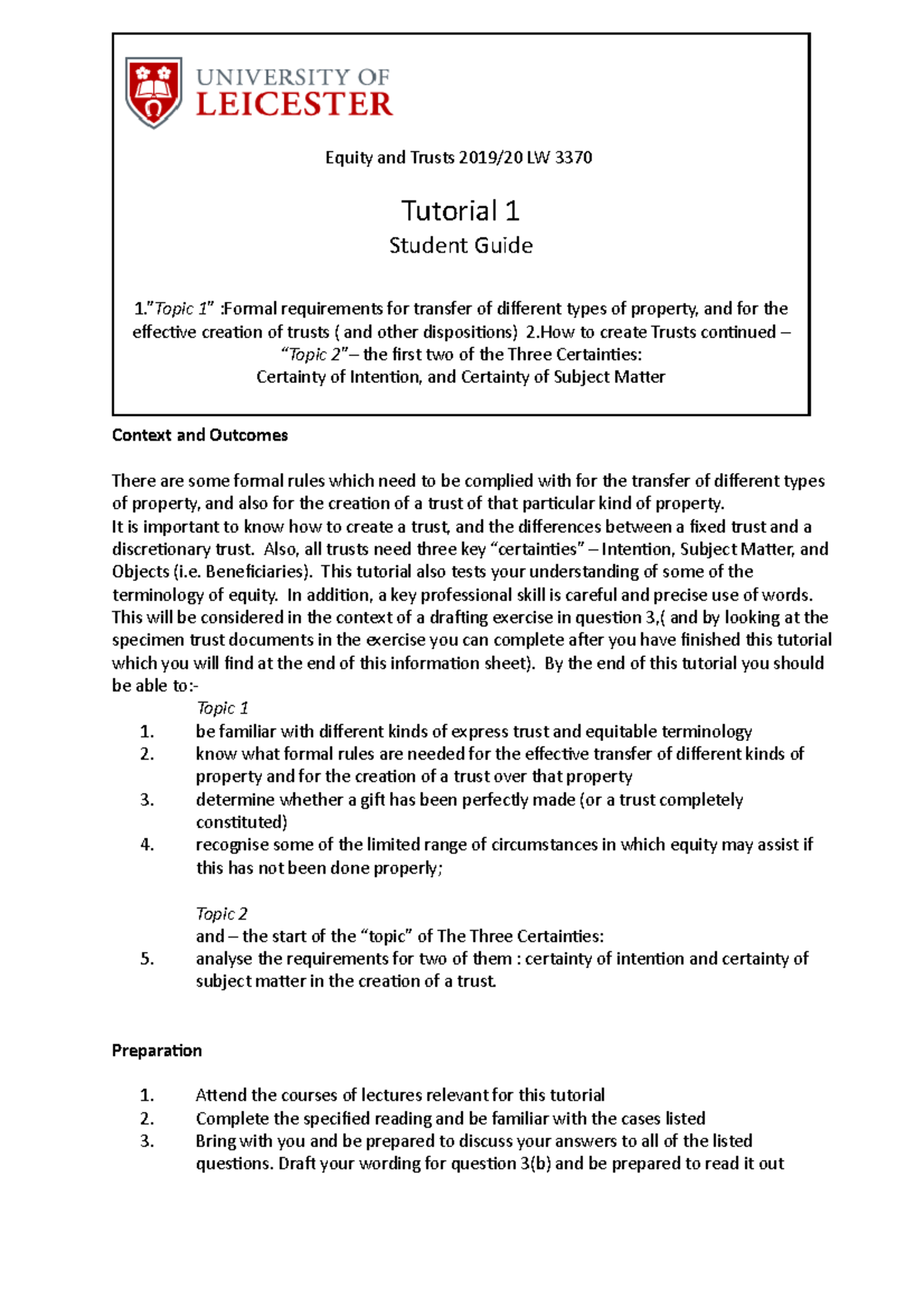 Equity 1 - tutorial 1 Questions - Context and Outcomes There are some ...