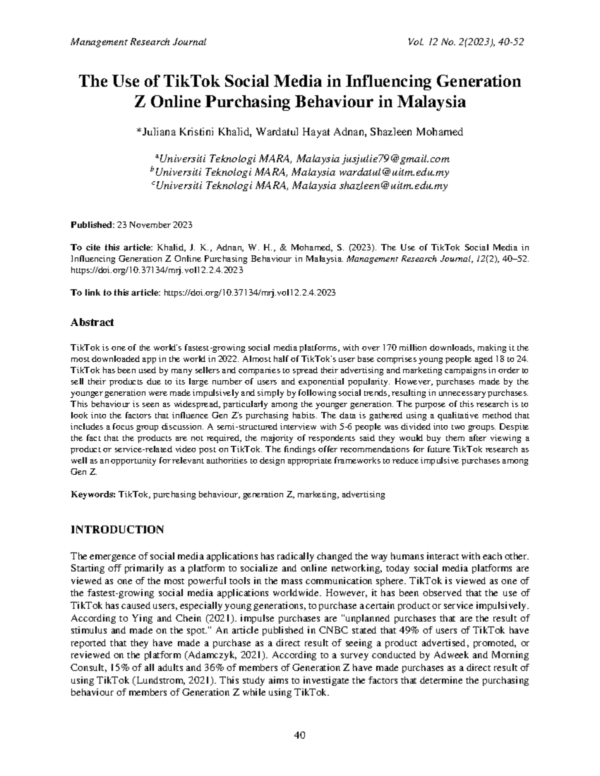 nghiên cứu khoa học - The Use of TikTok Social Media in Influencing ...