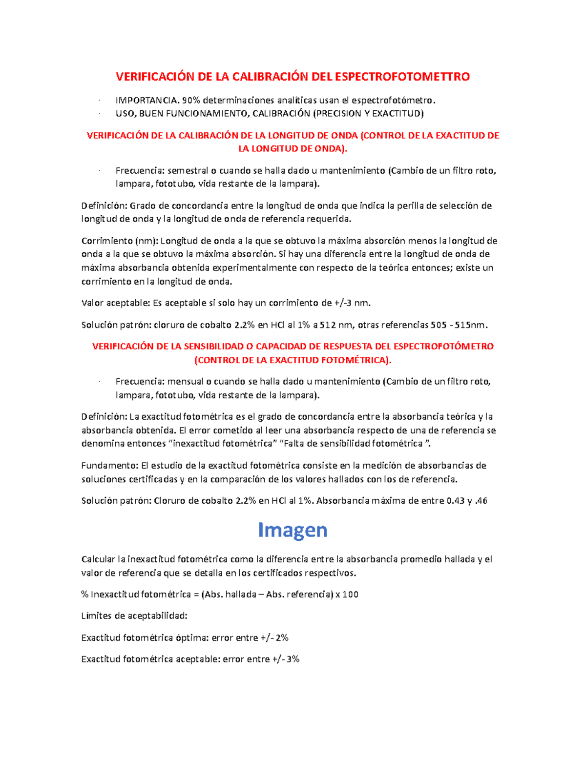 Calibración y sensibilidad del espectrofotometro - VERIFICACIÓN DE LA ...