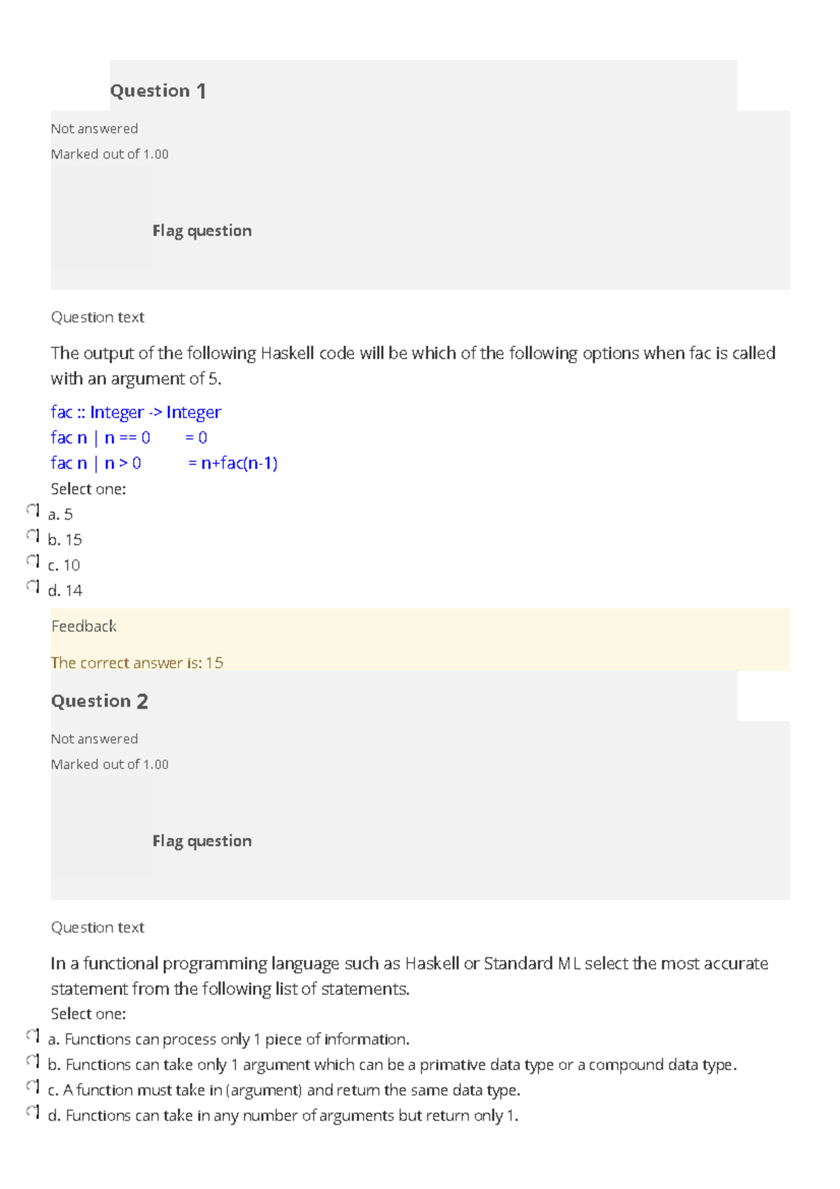 All quizzes - Question 1 Not answered Marked out of 1. Flag question ...