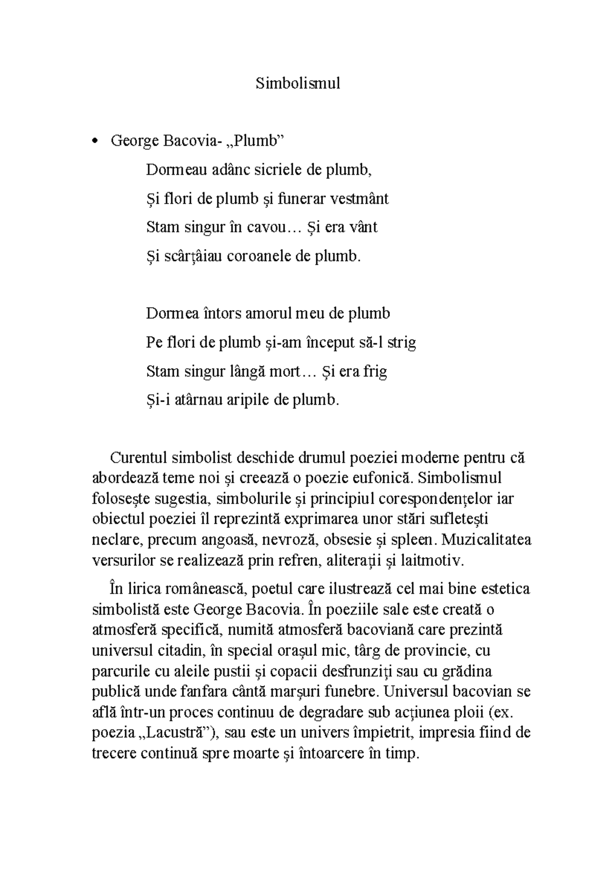 Plumb de George Bacovia Simbolism Coment - Simbolismul George Bacovia ...