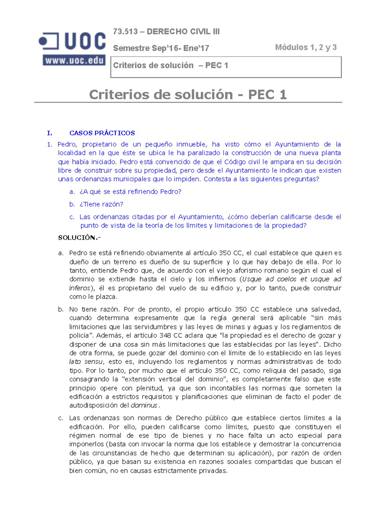 Solpec pec 1 civil3 - 73 DERECHO CIVIL Semestre 1, 2 y 3 Criterios de PEC 1 Criterios de PEC 1 I ...