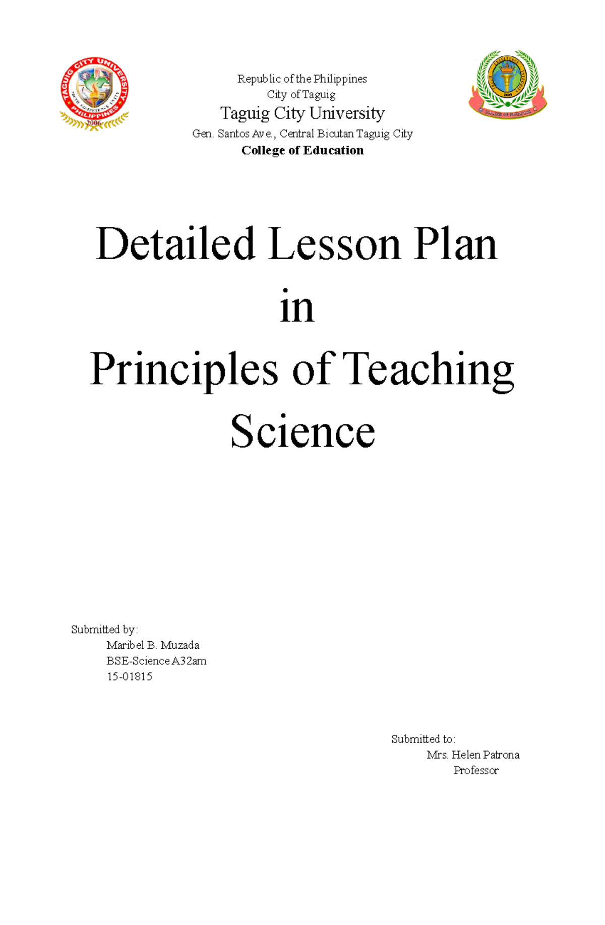 Bel - Lesson Plan -Principles of Teaching - Atmosphere - Republic of ...