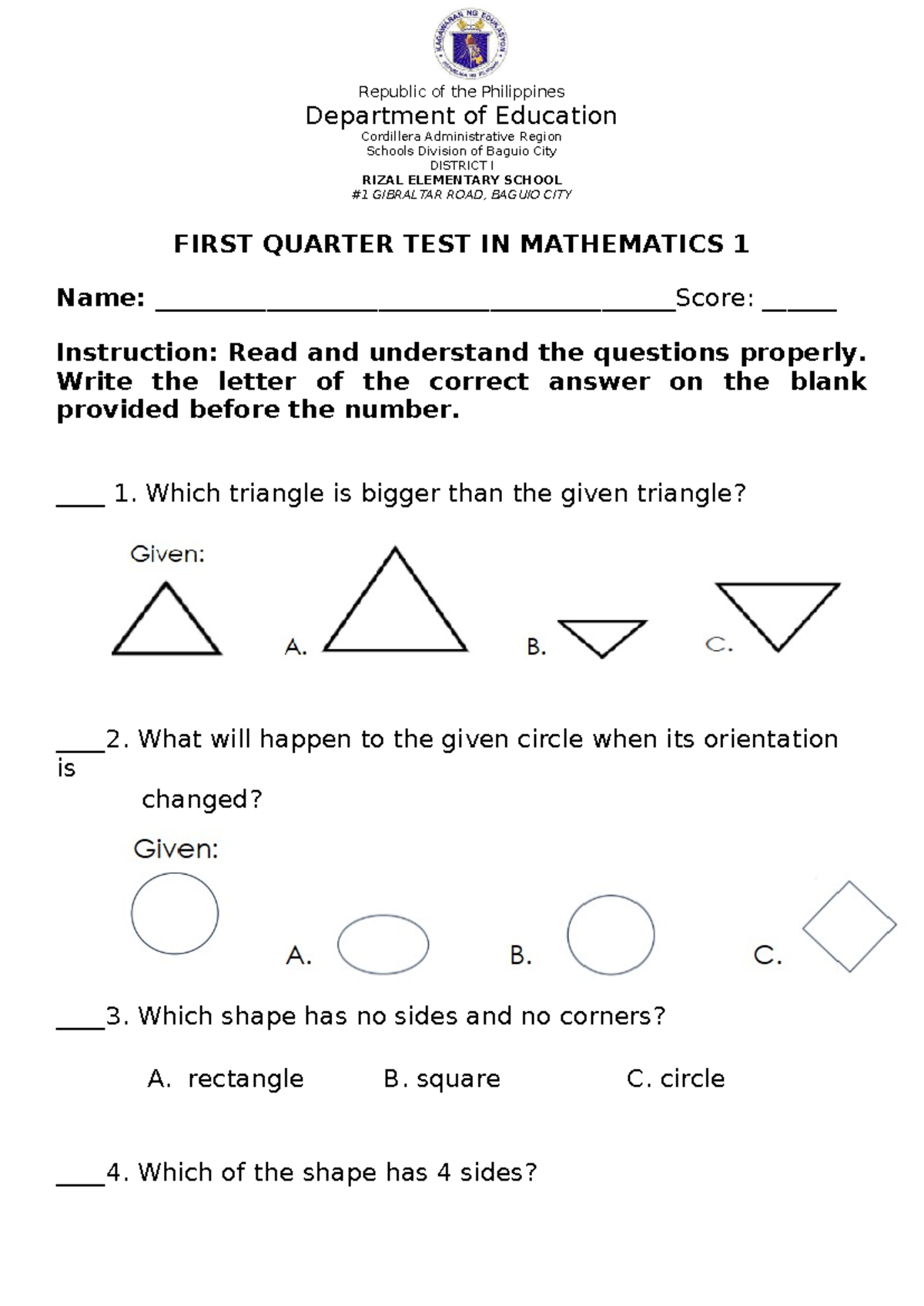MATH Q1 - math - Republic of the Philippines Department of Education ...