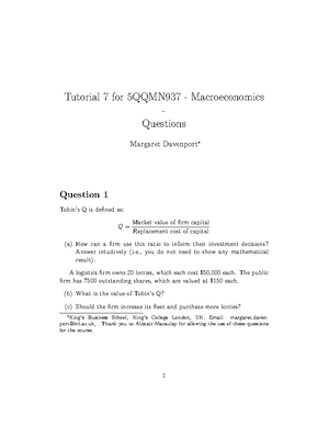 Tutorial 6 Fiscal policy solutions - Tutorial 6 for 5QQMN937 ...