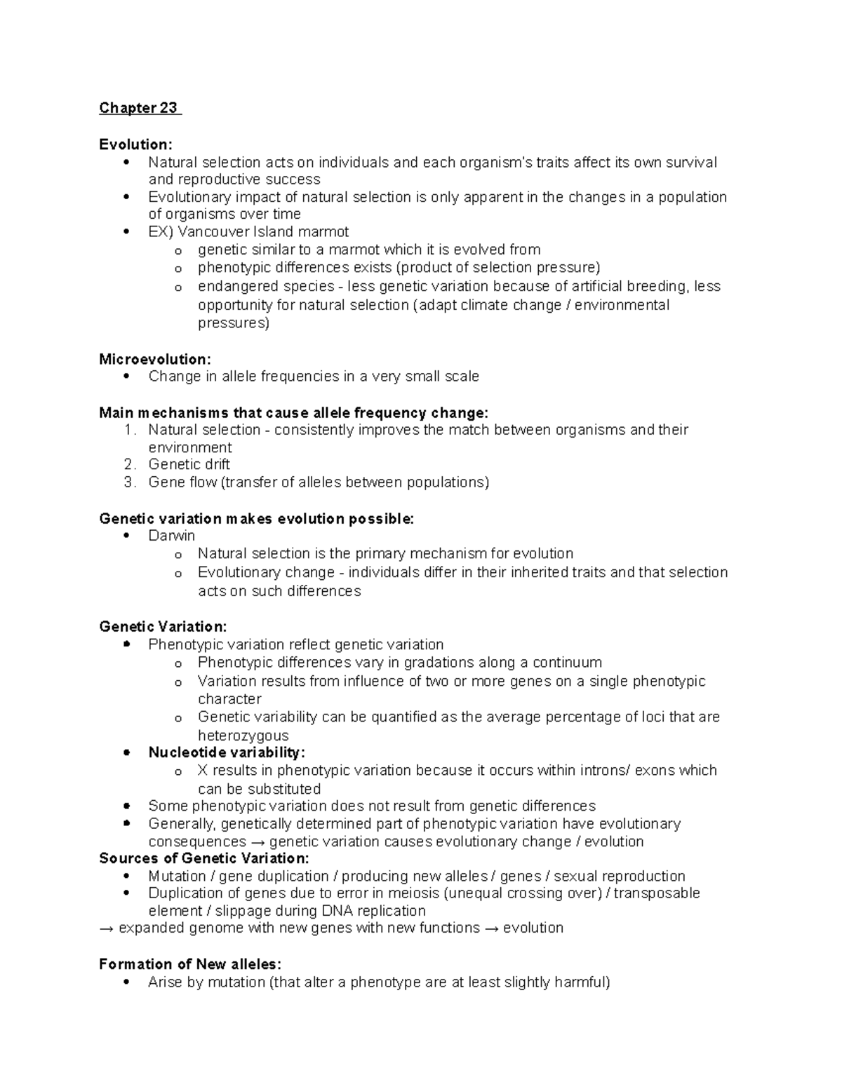 BIOL 103 - chapter 23 of biol 103 - Biology - Chapter 23 Evolution ...