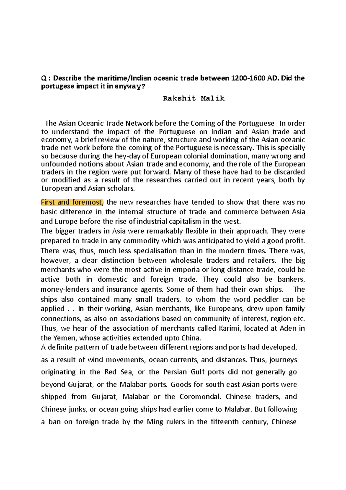 - Indian Ocean Trade - Grade: A - Q : Describe the maritime/Indian ...