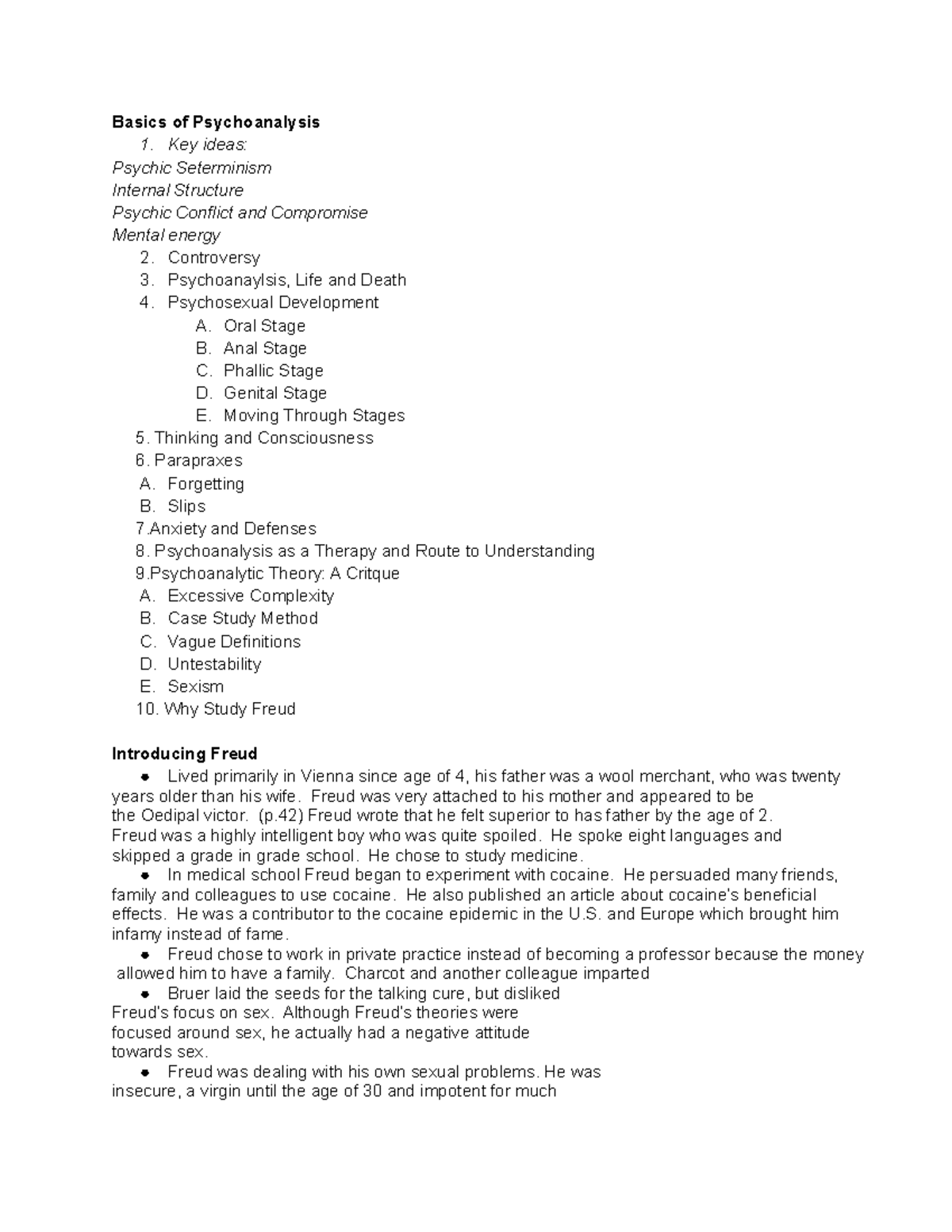 Chapter 10 - debelis - Basics of Psychoanalysis Key ideas: Psychic ...