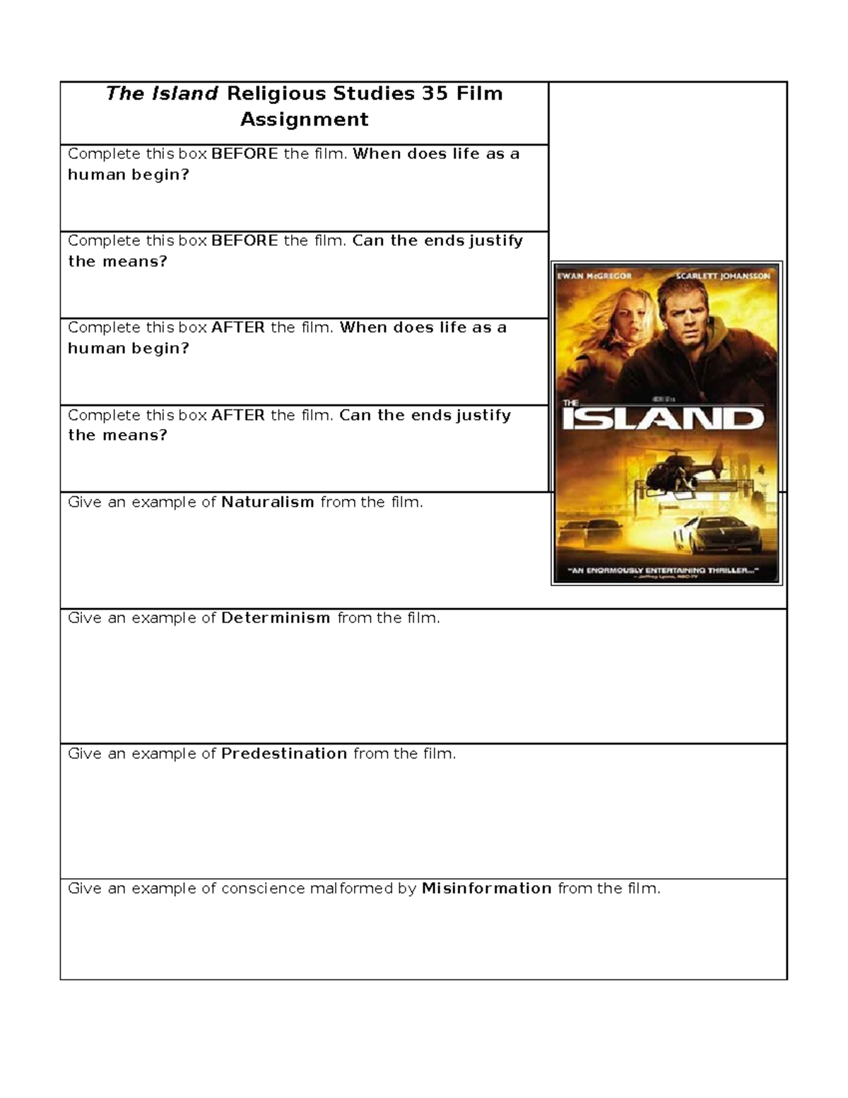 The Island Assignment - Give an example of Predestination from the film ...