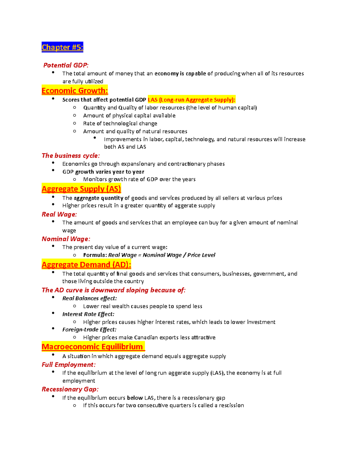 SAIT [Macro 305] - Chapter 5 - Chapter #5: Potential GDP: The total ...