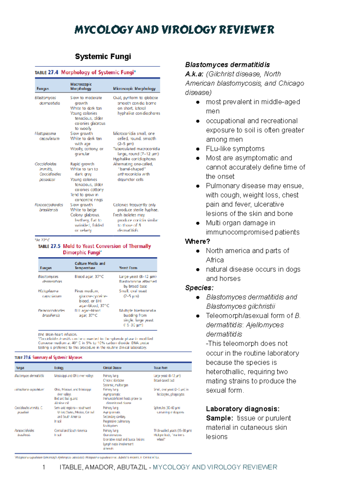 Mycology AND Virology Transes - Systemic Fungi Blastomyces dermatitidis A.k: (Gilchrist disease ...